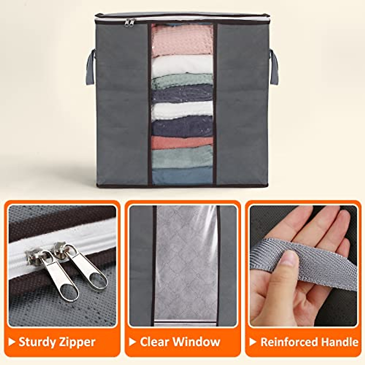 90L Large Capacity 8 Pack Clothes Storage Bag, Storage Bins for Clothes, Closet Organizers and Storage Containers for Blanket Bedding Comforter, Thick Fabric with Reinforced Handles, Zipper, Clear Window