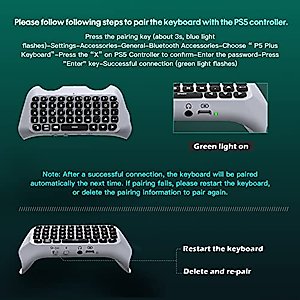TiMOVO PS5 Controller Keyboard with Green Backlight, Wireless Bluetooth Keypad Chatpad for Playstation 5 Controller, Mini Game Keyboard Built-in Speaker with 3.5mm Audio Jack for PS5 Accessories,White