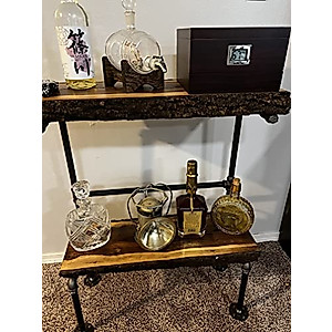 2 Tier Black Walnut Rustic Bar Cart