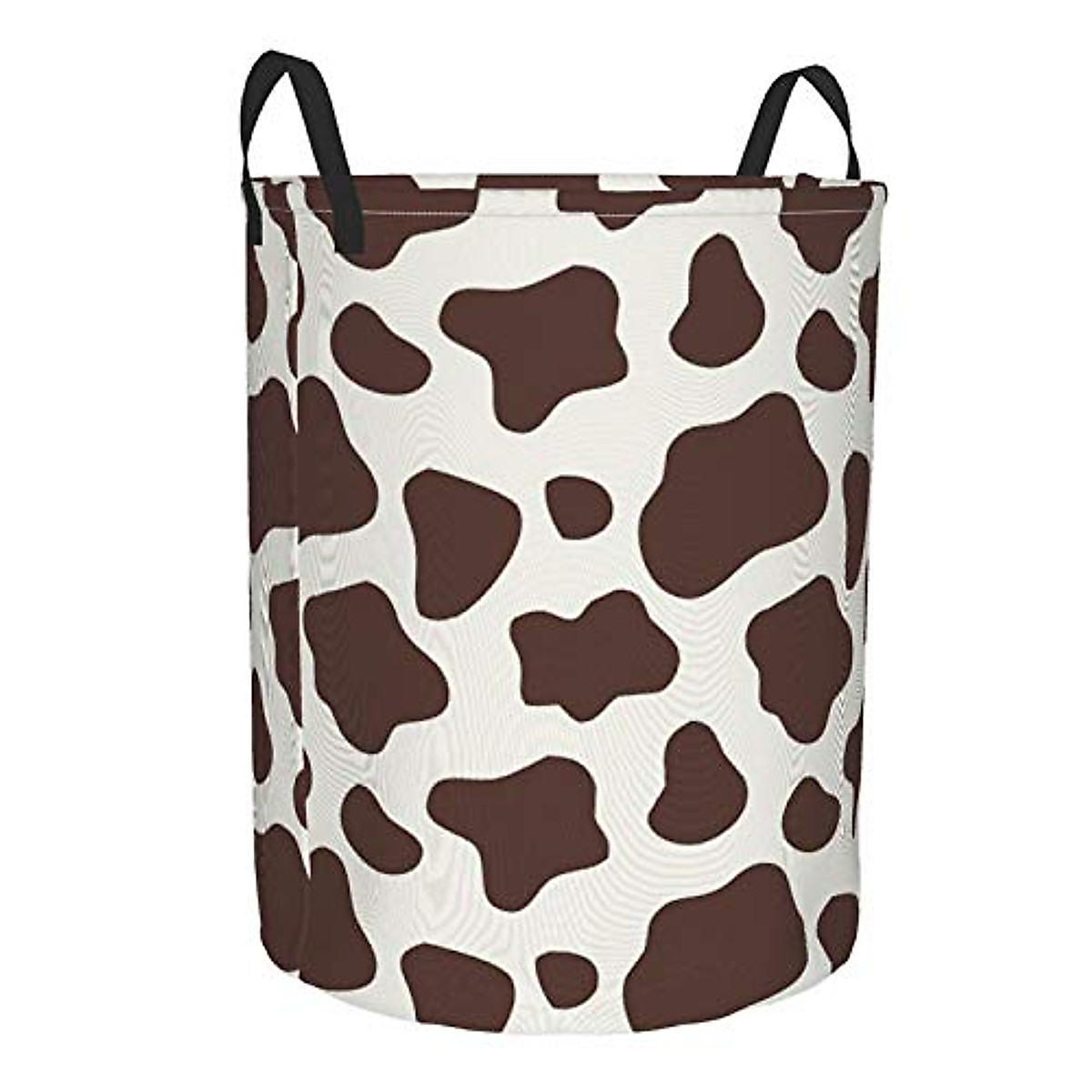 KiuLoam Brown and White Cow Print Laundry Baskets, Bedroom Hamper Collapsible Waterproof Oxford Fabric with Handle Foldable Cloth Washing Bin Tote Bag (16.5 Inches)