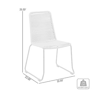 Armen Living Shasta Modern Outdoor Patio Metal and Rope Stackable Accent Dining Chair, Set of 2, Black