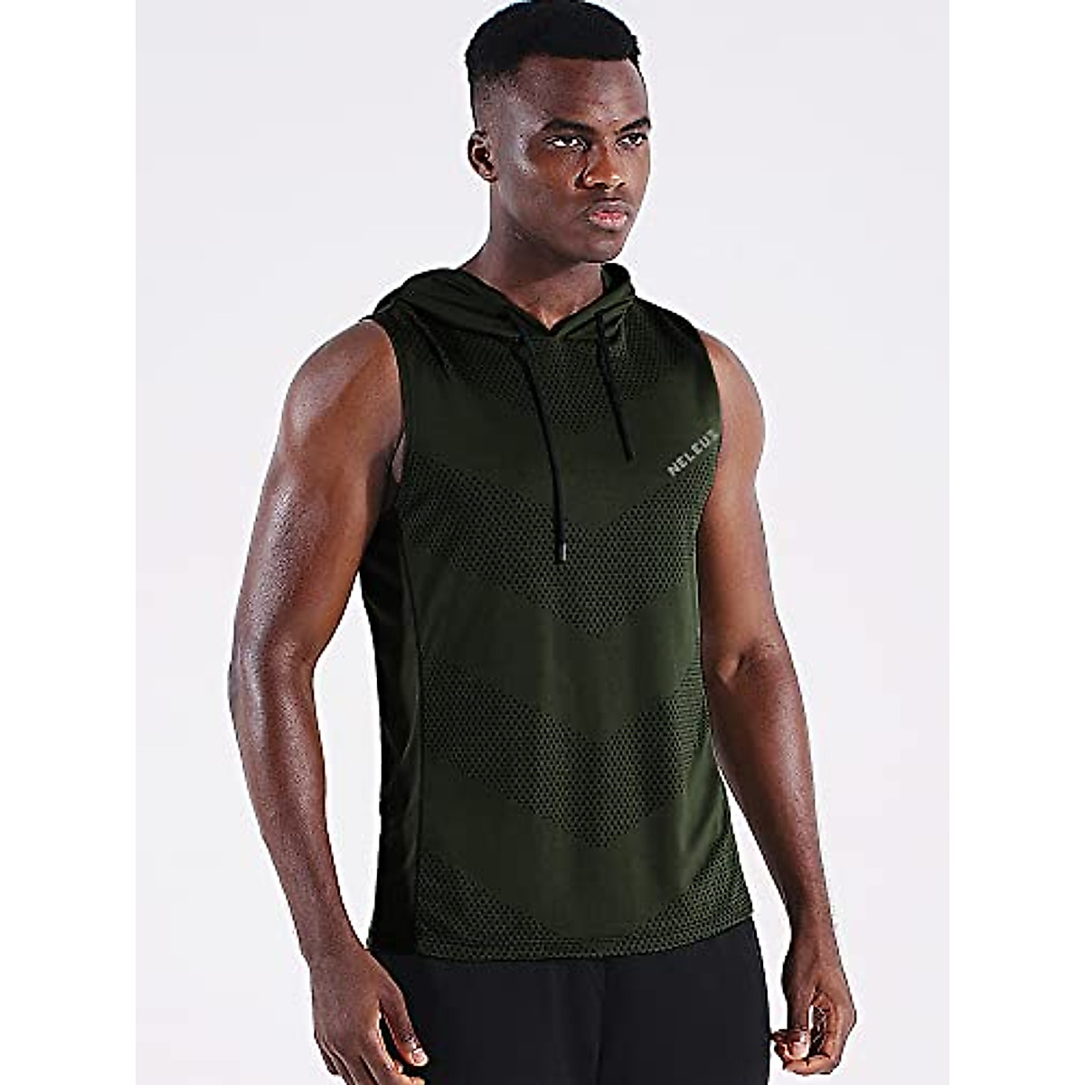 NELEUS Men's Workout Tank Tops Sleeveless Running Shirts with Hoodie,5098,3 Pack,Black/Grey/Olive Green,L