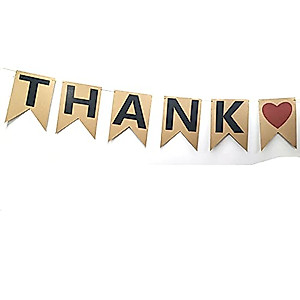 Thank You Banner Kraft Paper Pre-Strung Thanksgiving Wedding Birthday Engagement Bridal Shower Decorations Supplies Hanging Sign Photo Booth Props