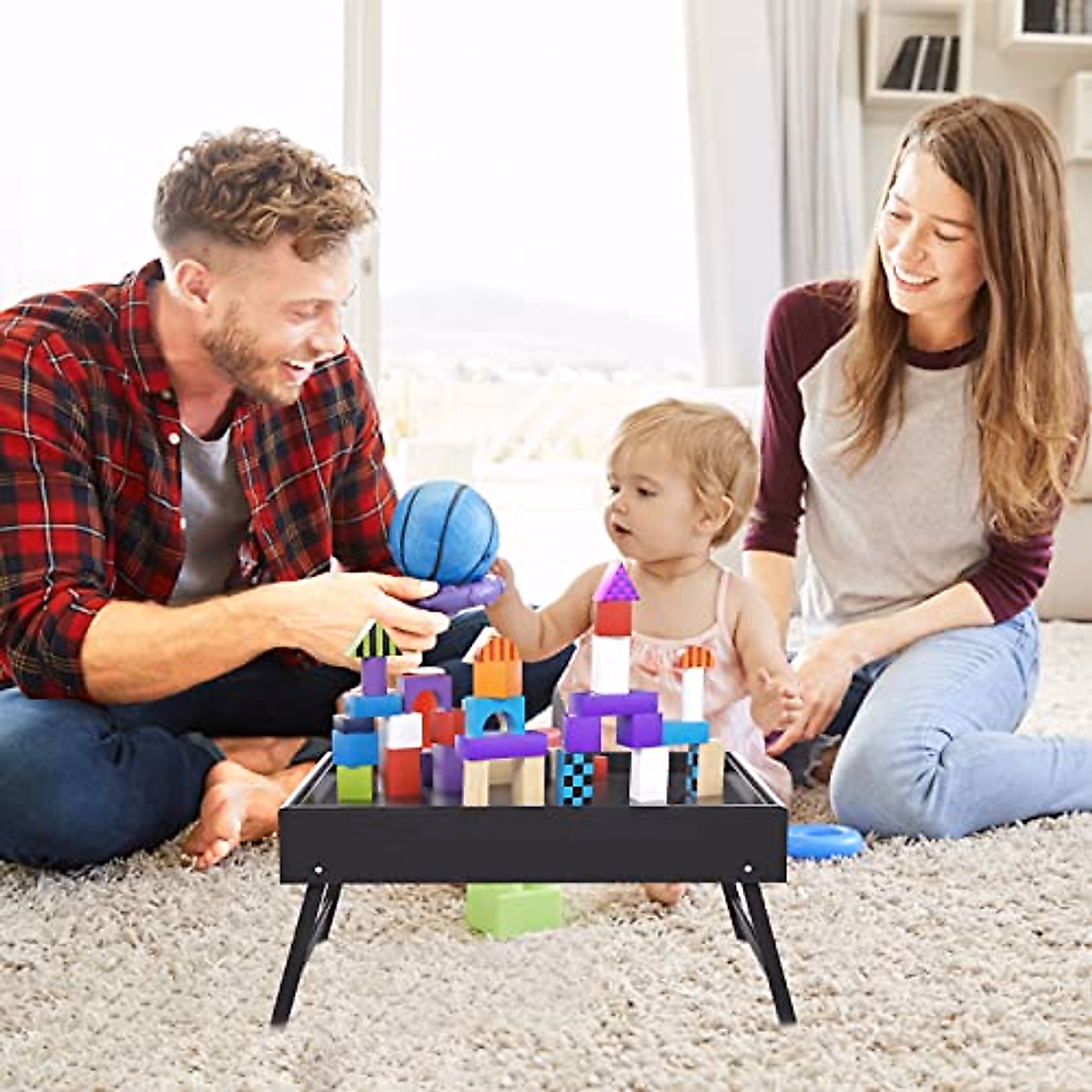 Artmeer Bed Tray Table Breakfast Food Tray with Folding Legs Serving Tray for Laptop Desk, Sofa,Platters,TV,Snack,Eating Tray(Black, Medium)