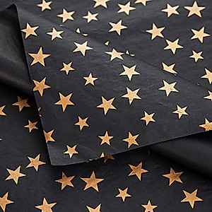 ZOOYOO Tissue Paper Gift Wrap,Party Favors Wrapping,Art Tissue Paper 50 Sheets.20" x 28"Each(Black/Gold Star)