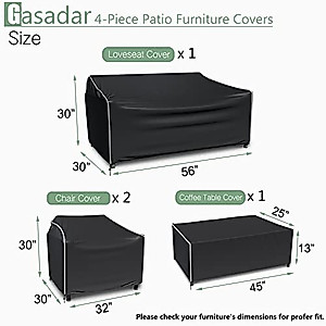 Gasadar Outdoor Furniture Cover Waterproof, 4-Piece Patio Furniture Covers, Patio Furniture Set Covers, Patio Covers includ: Ourdoor Sofa Cover, 2 Chair Covers, Coffee Table Cover -XL -Black