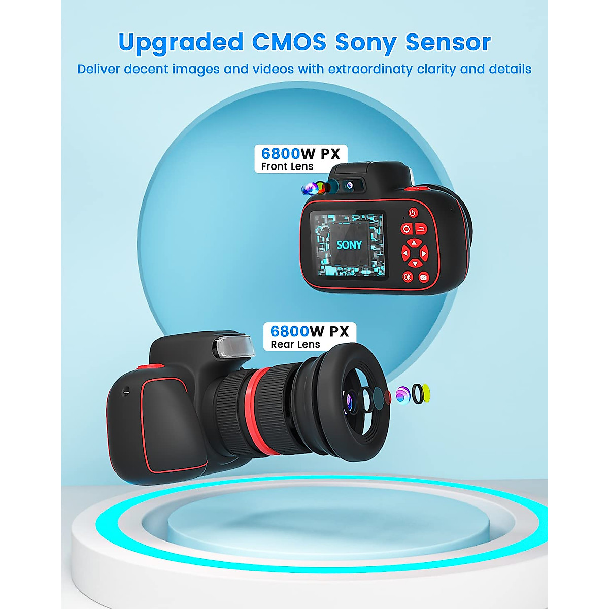 MOREXIMI Upgarded Kids Camera, 4K Digital Camera for Kids with Shutter AF, Rotable Zoom Lens, Video Camera Toy for 8-12 Years Old Boys Girls, Best Christmas Birthday Gifts, with 64G SD Card