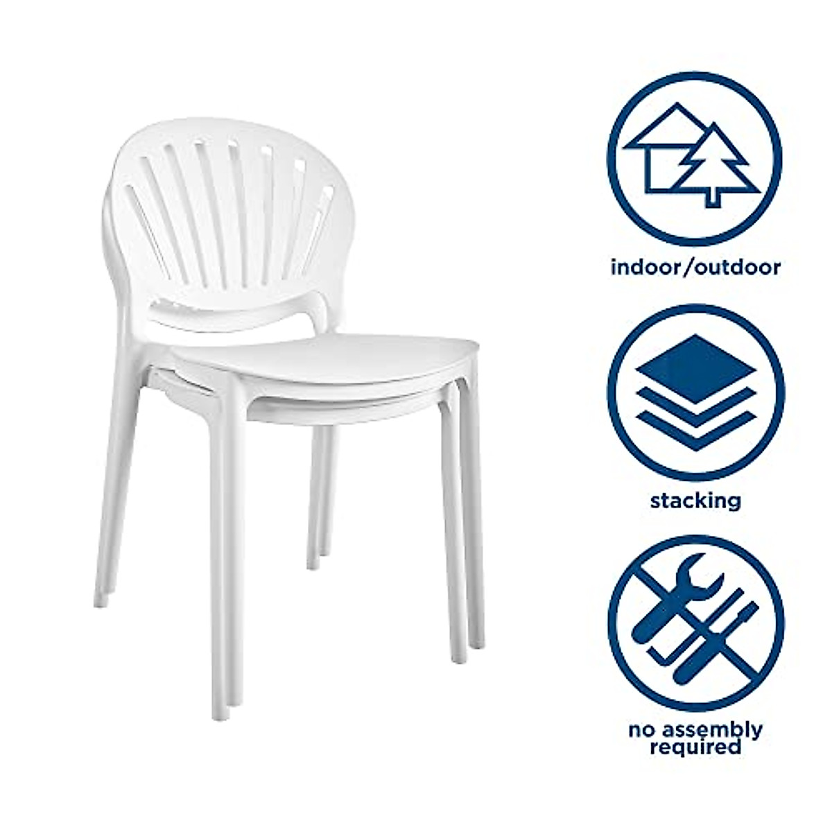 COSCO Outdoor/Indoor Stacking Resin Chair with Shell Back, 2-Pack, White