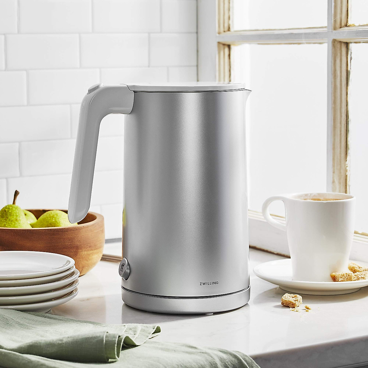 ZWILLING Enfinigy Cool Touch 1.5-Liter Electric Kettle, Cordless Tea Kettle & Hot Water, Silver