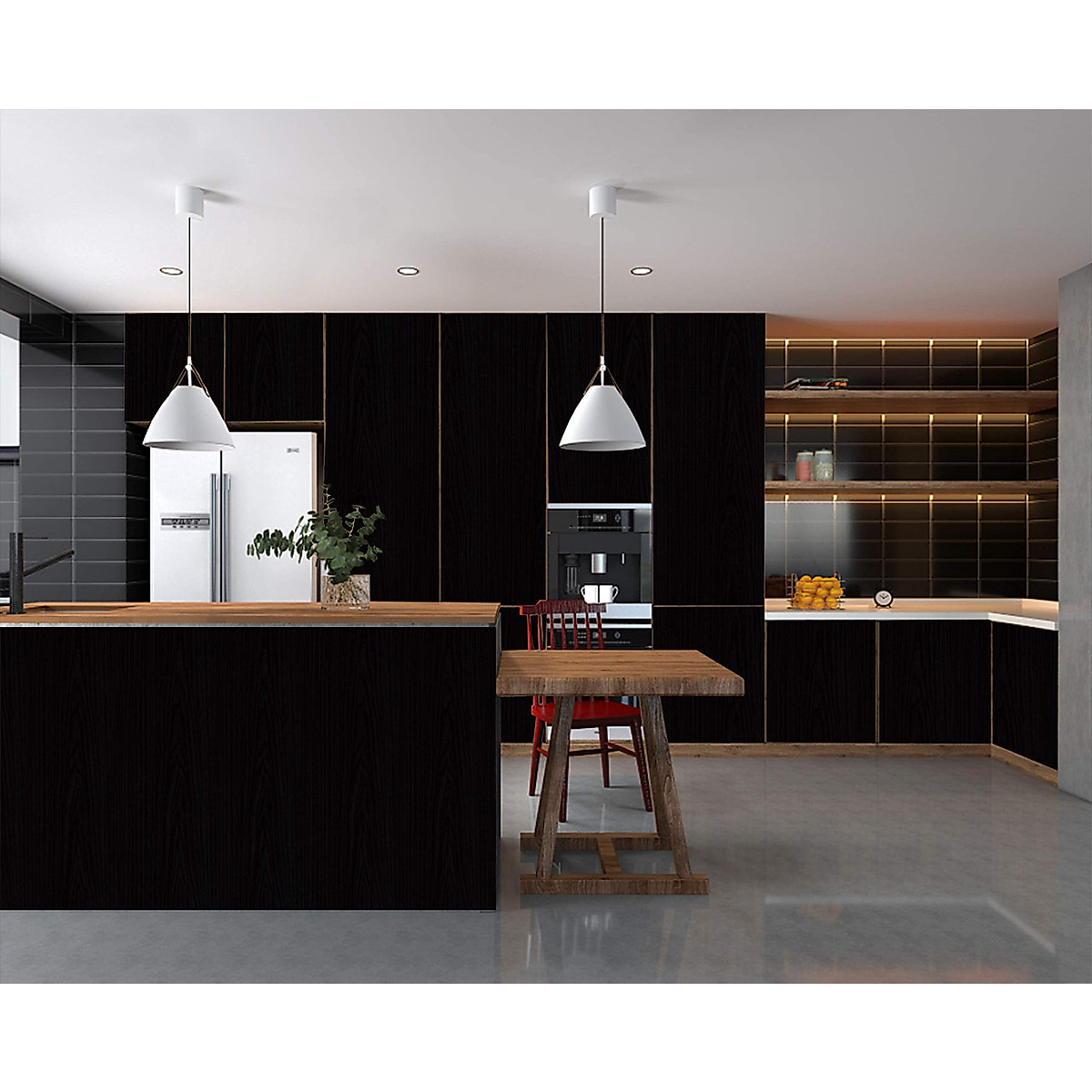 17.7"x118" Black Wallpaper Wood Peel and Stick Wood Contact Paper Black Wallpaper Wood Black Contact Paper Self Adhesive Wallpaper For Wall Countertop Cabinet Shelf Home Decoration Roll Film Roll