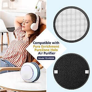 4 Pack Halo H13 True HEPA Replacement Filter, Compatible with Pure Enrichment PureZone Halo Air Puri-fier Model PEAIRDSK, 2-in-1 True HEPA Filters and Activated-Carbon Pre-filters,
