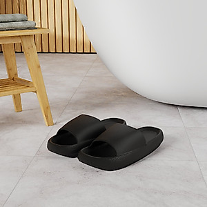 Dirk Slides for Women and Men Sandals Pillow Slippers Shower shoes Cushioned Cloud Slides,Black,9 Women/7 Men