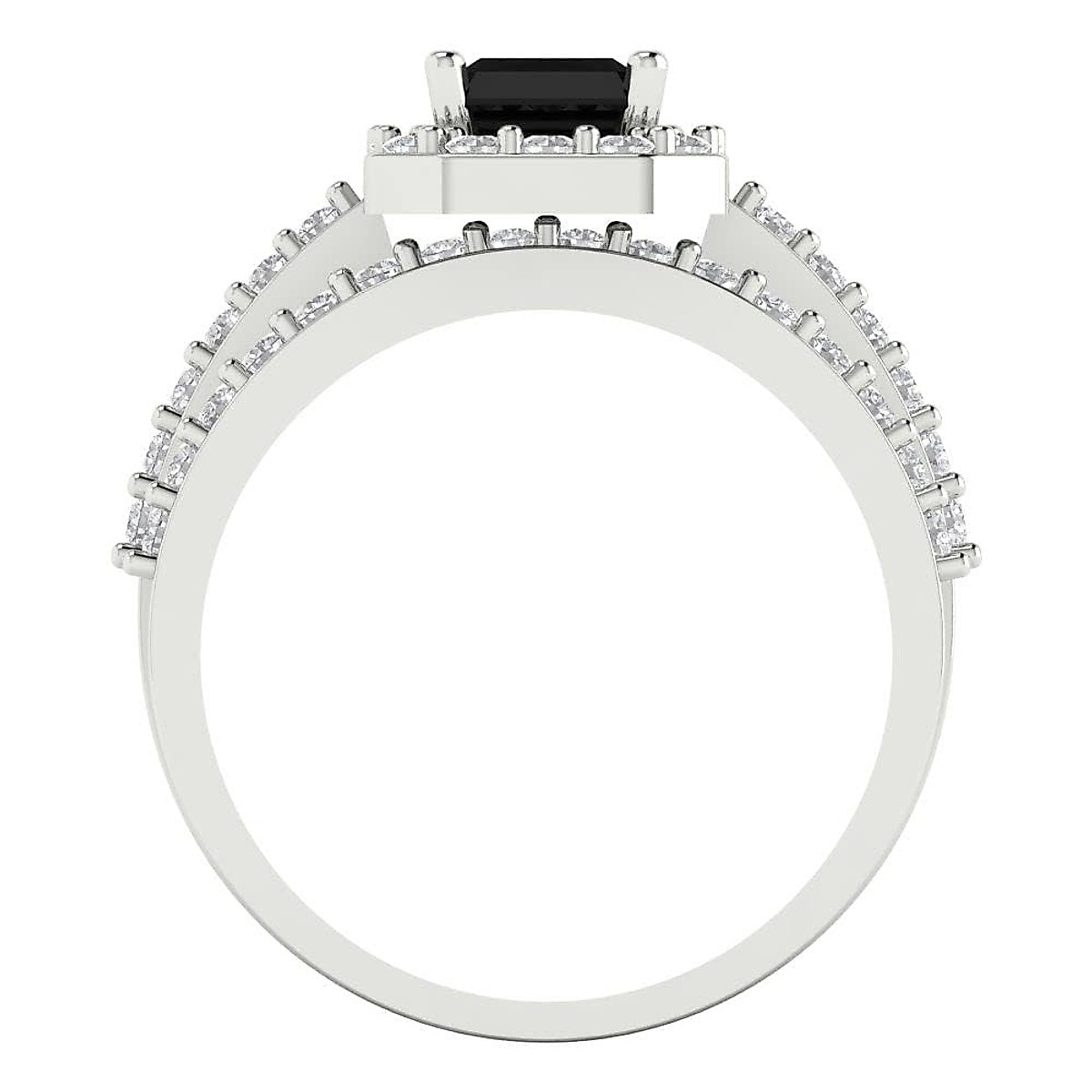 2.20ct Emerald Cut Halo Solitaire Natural Black Onyx Engagement Promise Anniversary Bridal Ring Band set 14k White Gold 9