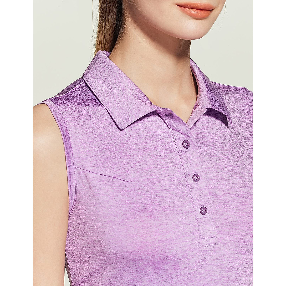 TSLA Women's Sleeveless Golf Polo Shirts, UPF Summer Sports Athletic Tank Tops, Dry Fit Moisture Wicking Workout Shirt, Stretch Polo Heather Lilac, Medium