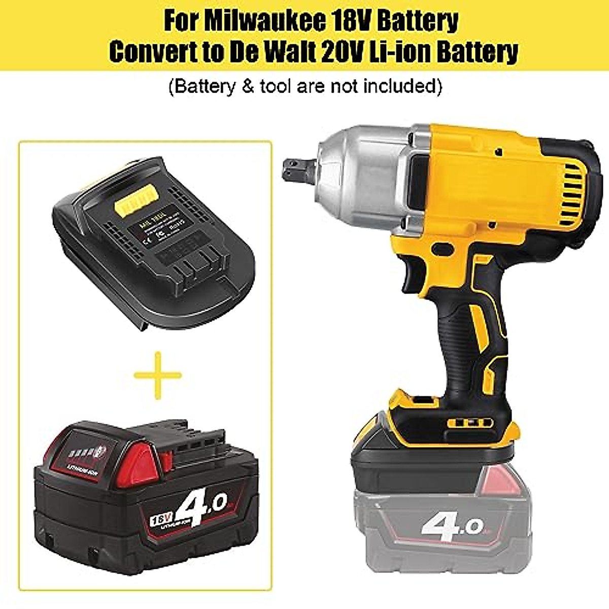 JYJZPB Battery Adapter MIL18DL Converter for Dewalt to Milwaukee Battery Adapter, Compatible for Milwaukee 18V M18 Lithium Tool Battery for Dewalt 20V Cordless Tools
