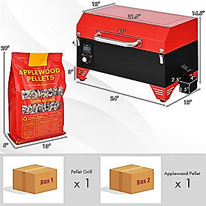 Giantex Portable Pellet Smoker Grill Set, 8-in-1 Electric Tabletop Pellet Grill with 20 lbs Apple Wood Pellet, Auto-feed System, Maintain 180°F to 500°F, 256 sq.in Outdoor Wood Pellet Grill (Red)