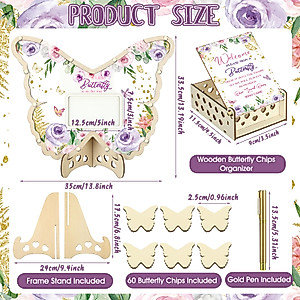 Wenqik 63 Pcs Baby Shower Guest Book Alternatives Set Baby Shower Guestbook with Photo Frame Baby Sonogram Frame Keepsake 60 Wood Slices Guest Book for Birthday(Butterfly)