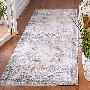 SAFAVIEH Tucson Collection Runner Rug - 2'6" x 12', Beige & Grey, Persian Design, Non-Shedding Machine Washable & Slip Resistant Ideal for High Traffic Areas in Living Room, Bedroom (TSN102B)