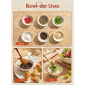 Sweese 4 Inch Porcelain Small 4 oz Bowls for Sauce | Charcuterie | Dipping | Snack | Condiment | Side Dishes Set of 6 - Microwave, Dishwasher and Oven Safe - White