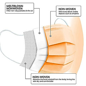50 PCS Orange Disposable Face Masks 3-Ply Filter Earloop Mouth Cover, Face Mask (Orange)