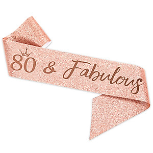 80th Birthday Sash and Tiara for Women, Rose Gold Birthday Sash Crown 80 & Fabulous Sash and Tiara for Women, 80th Birthday Gifts for Happy 80th Birthday Party Favor Supplies