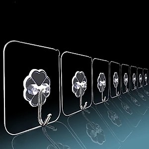 So Nice Command Hooks Clear Door Adhesive Heavy Duty Shower Wall Hooks for Hanging,180 Degree Rotating Seamless Stick on Bathroom Kitchen Outdoors,Home College Dorm Room Essentials-8 pcs