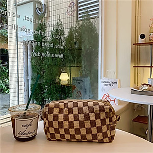 LETGO Preppy Makeup Bag Cosmetic Bag for Women,Small Makeup Bags for Purse Zipper Preppy Pencil Case Pouch for Women Preppy Stuff Shool Supplies(Coffee Brown)