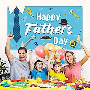 WATINC Happy Father’s Day Backdrop Banner 78” x 45” Extra Large Blue Background Banners Shirt Tie Hat Moustache Polyester Backdrops Party Decorations Photo Booth Prop for Indoor Outdoor