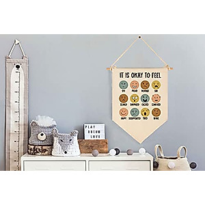 It is Okay to Feel-Mental Health-Canvas Hanging Pennant Flag Banner Wall Sign Decor Gift for Classroom Nursery Bedroom Playroom Game Room Front Door Baby Kids Girl Boy Girl-Birthday Christmas Gift