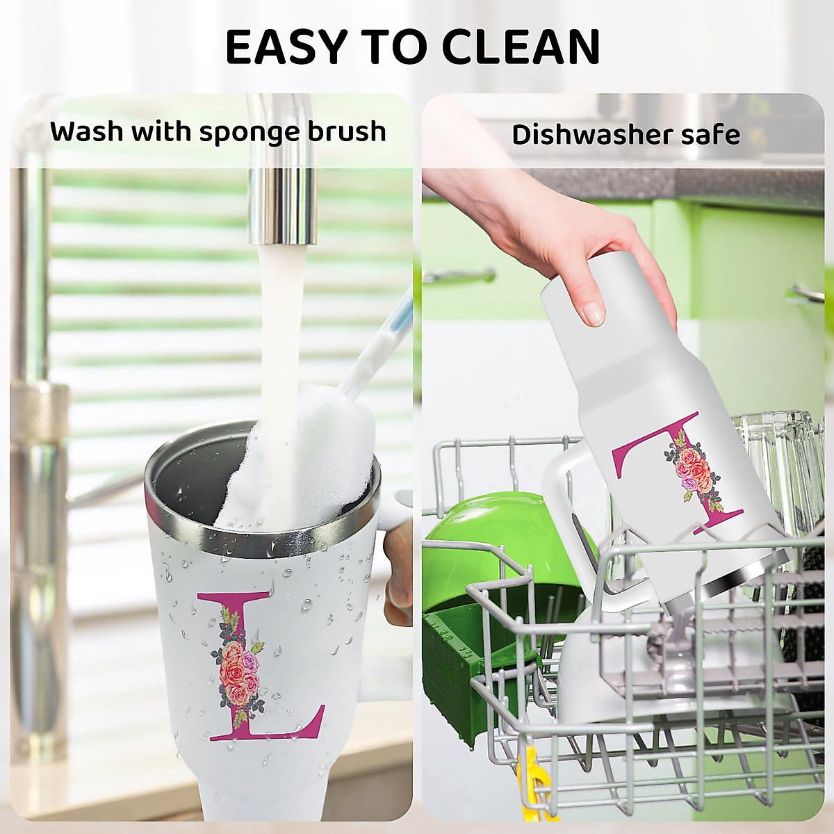 AiHeart 40oz Initial Tumbler,Personalized Gift for Women,Sister,Wife,Best Friend,Monogrammed Gifts for Birthday, Christmas,Custom Tumbler,Cute Tumbler with Straws-L