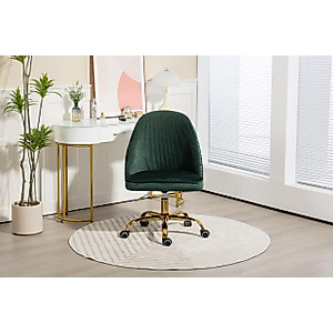ZOBIDO Comfy Home Office Task Chair with Wheels, Cute Modern Upholstered Velvet Seashell Back Adjustable Swivel Vanity Desk Chair, for Women, for Kids, for Girls, Living Room, Bedroom（Green）