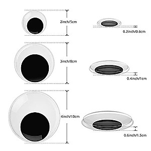 Christmas Decorations 4 Inch 3 Inch 2 Inch Wiggle Googly Eyes with Self Adhesive Large Black Googly Eyes for Crafts Set of 6 (Mix Sizes)