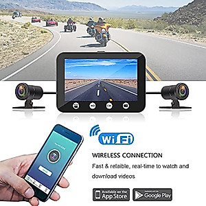 VSYSTO F4.5X Motorcycle Dashboard Camera Recorder 4.5'' LCD Waterproof with Front & Rear View Dual 1080P Sony Starvis 170° Angle Lens, Support TPMS Smart Gauge Voltmeter WiFi GPS(64GB Card Included)