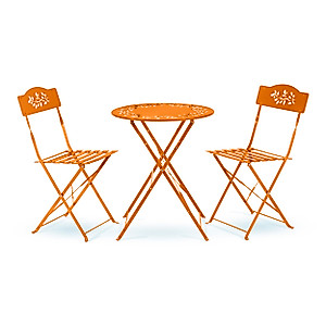 Alpine Corporation Indoor/Outdoor 3-Piece Bistro Set Folding Table and Chairs Patio Seating, Orange