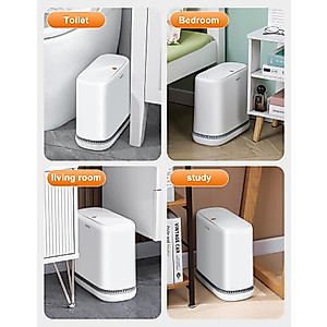 funest Bathroom Trash Can, 3.3 Gallon/12.5 Liter Slim Garbage Can with Lid, Adsorption Trash Can with Press-Top Lid, Narrow Plastic Wastebasket for Bathroom, Office, Bedroom, Kids Room, Living Room