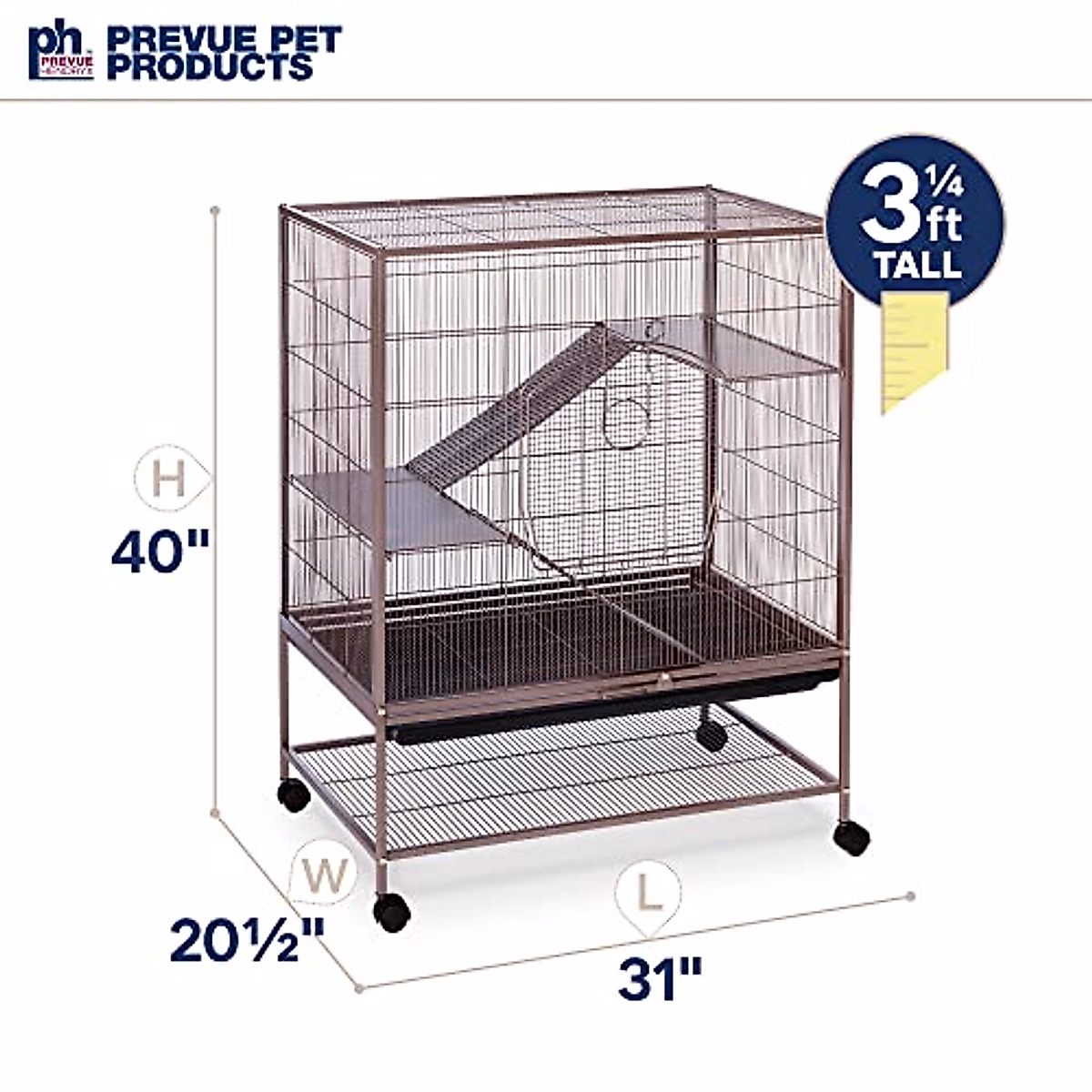 Prevue Pet Products Rat, Chinchilla, Baby Ferret Cage, Metal Home Crate for Small Animal Critters, Chew-Proof House with Caster Wheels, Earthtone Dusted Rose Hammertone Finish 31 inches x 20.5 inches x 40 inches