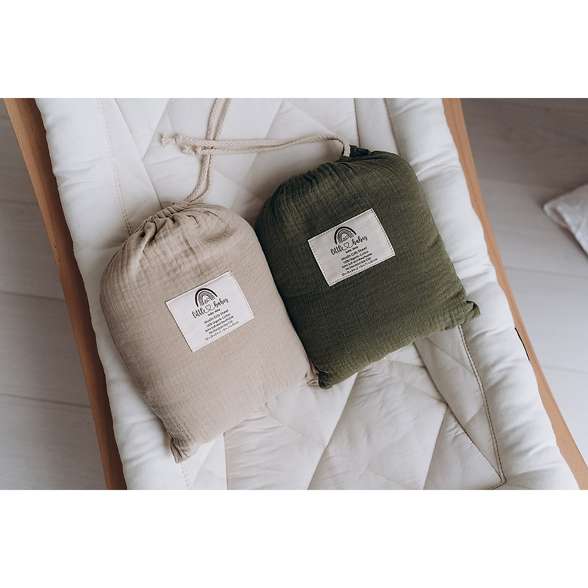 Little Babes 100% Organic Cotton Muslin Crib Sheet | Fitted Crib Sheet for Standard Crib Mattress or Toddler Mattress | Breathable Sheets |Neutral Crib Sheets| Included: Bunny Comforter| Olive Green