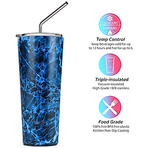 THILY Tumbler Stainless Steel Coffee Cup 26 oz Triple-Insulated Wide Mouth Travel Mug with Splash-Proof Lid, for Iced Drinks and Hot Beverage Smoothies Cup, Abysmal Sea