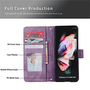 Simicoo Samsung Z Fold 5 PU Leather Flip Wallet Case with 2 Card Slots Pencil Holder Samsung Z Fold 5 Case with Folding Kickstand Strong Magnetic Full Cover Wallet Case (Purple)