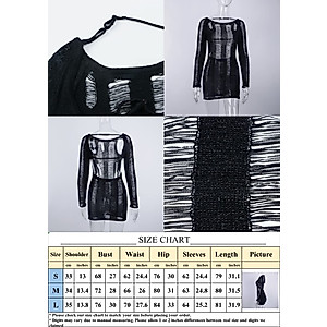 Pdxnyxx Long Sleeve Dress for Women Sexy Y2k Dress Y2k Sweater Bodycon Dresses for Women Y2k Tops (Black,M,Medium)