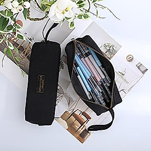 2 Pack Pen Pencil Case With Zipper, Heavy Duty Waxed Canvas Pencil Pouch Student Stationery Bag (Black)