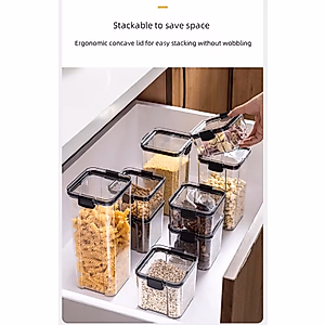 JAGF Airtight Food Storage Container - 5 Pce Set - Seal Stackable Plastic Canister Jar - Clear Plastic - Kitchen Cupboard Pantry Organizer, Spice, Pasta, Snack, Candy, Bean - For gift.
