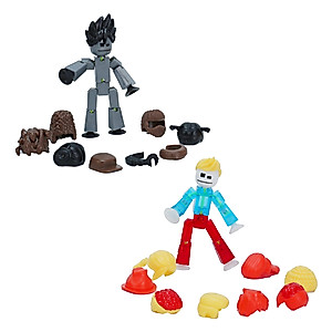 Zing StikBot Action Pack Hairstyle Bundle - Collectible Action Figures and Accessories, Includes 2 Stikbots and 2 Sets of Hairstyle Accessories, Stop Motion Animation, Ages 4 and Up (Set A)