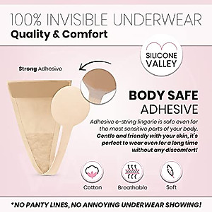 Silicone Valley Reusable Self Adhesive Sideless Thong- Breathable Cotton Thong Panty, Nude, Medium