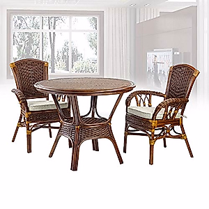 Alexa Round Dining Table Dark Walnut Color Natural Rattan Wicker Handmade Design