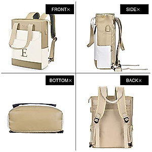 LOKASS Laptop Backpack Purse for Women-Laptop Tote Bag with USB Charging Port- 15.6 Inch Convertible Daypack Laptop Backpack for Women-Cute Waterproof Anti-theft Computer Backpack for College/Travel/Work-Personalized Initial Printed-G (Beige )