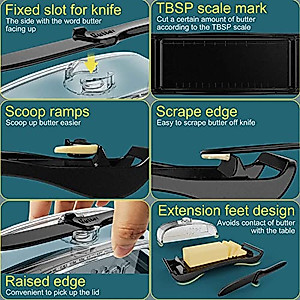 PAIKIUU Butter Dish with Lid and Knife - BPA-Free Plastic Butter Container for Countertop - Easy Grip Handles -Dishwasher, and Freezer Safe - Perfect for East and West Coast Butter - Black