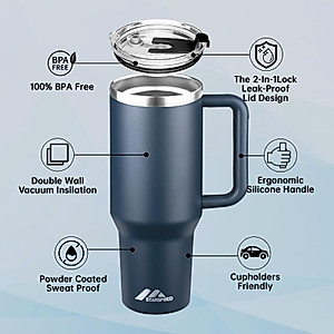 StarSpeed 40 oz Tumbler with Handle and Straw Lid | Stainless Steel Water Bottle Travel Mug Reusable Insulated Cup With Lid And Straw, Keep Cold Heat and Ice for Hours(40oz,Indigo)…