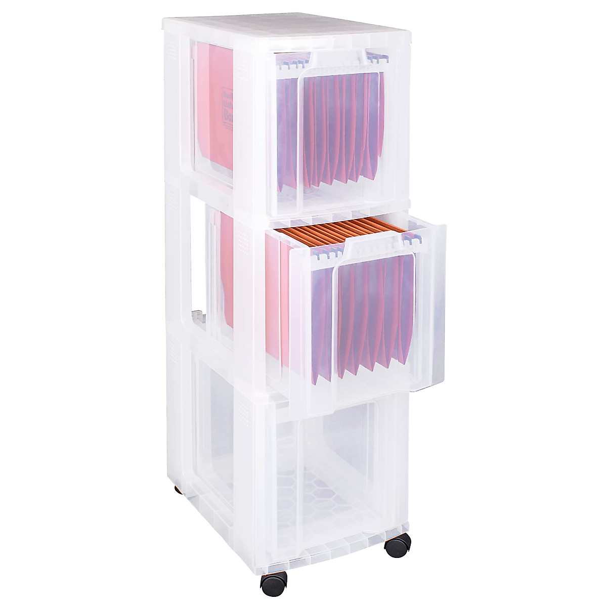 Really Useful Plastic Storage Box Storage Tower 3x25 Litre Clear Frame with Drawers