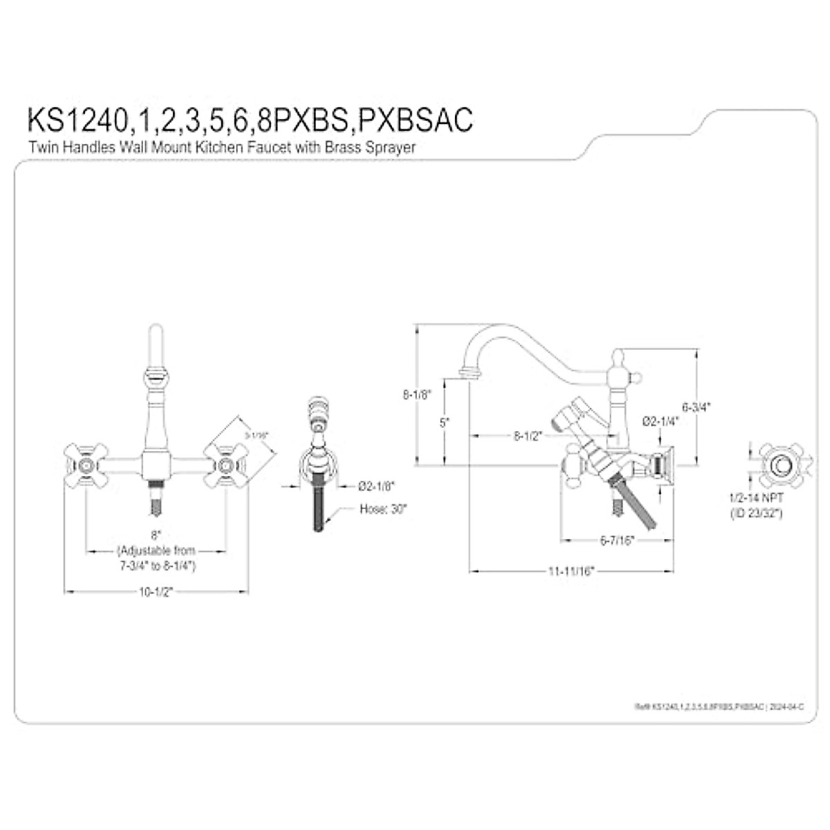 Kingston Brass KS1246PXBS Heritage Wall Mount Bridge Kitchen Faucet with Brass Sprayer, Antique Copper